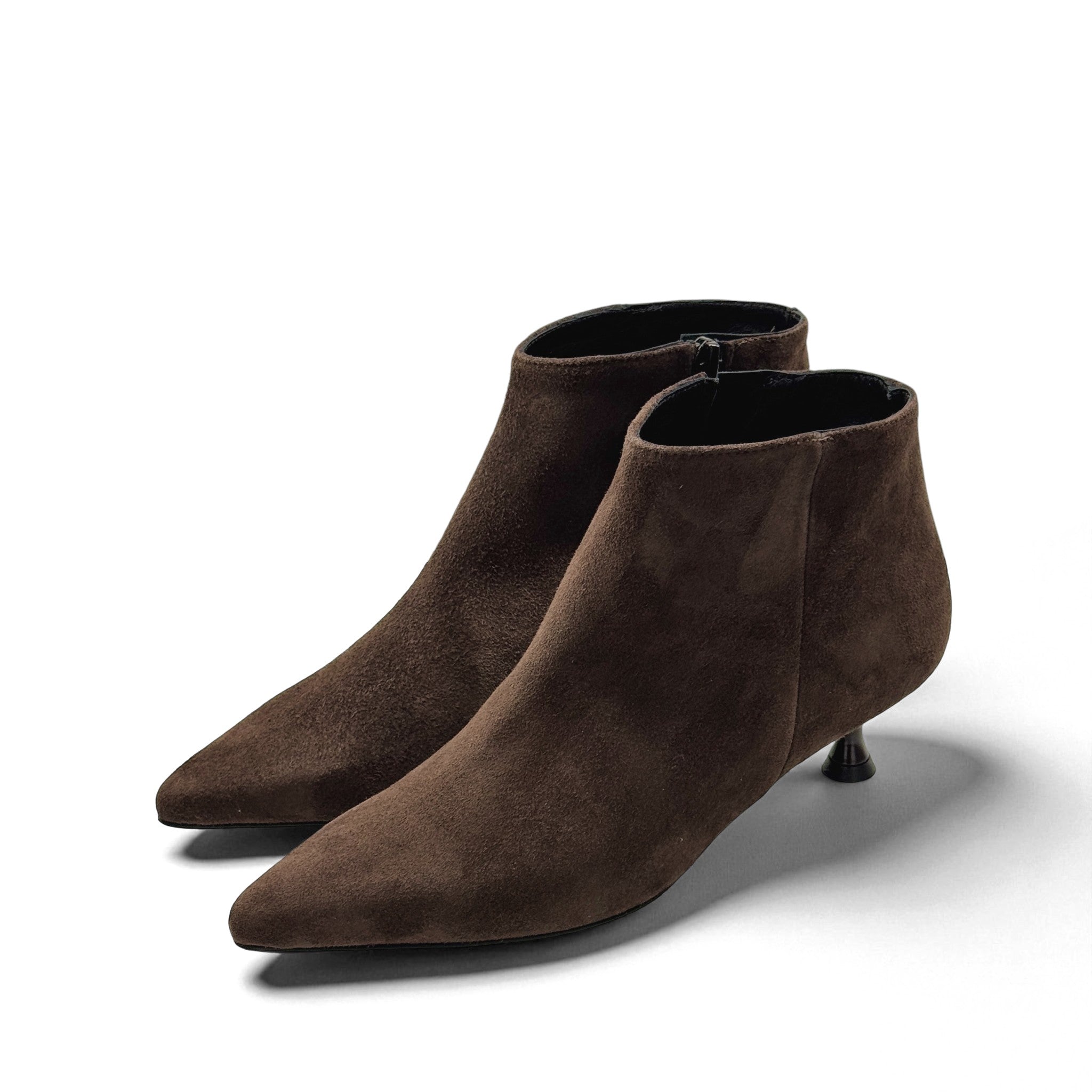 Stivaletti donna in camoscio testa di moro con tacco basso 3,5 cm ...