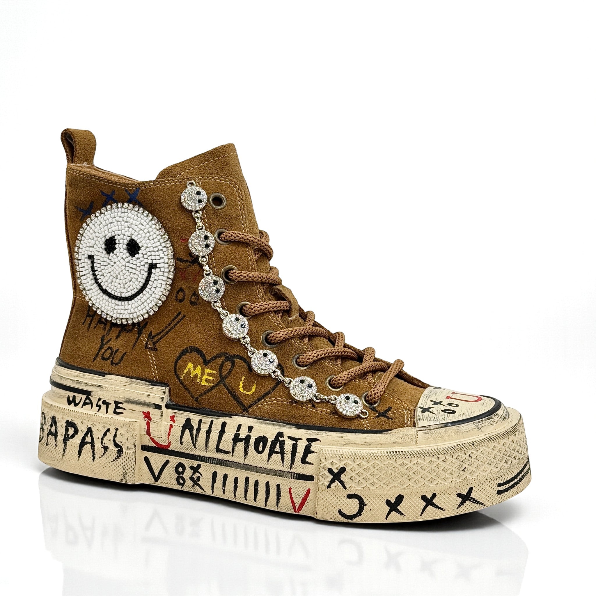 Sneakers Nanku alta in camoscio con applicazioni smiley ...