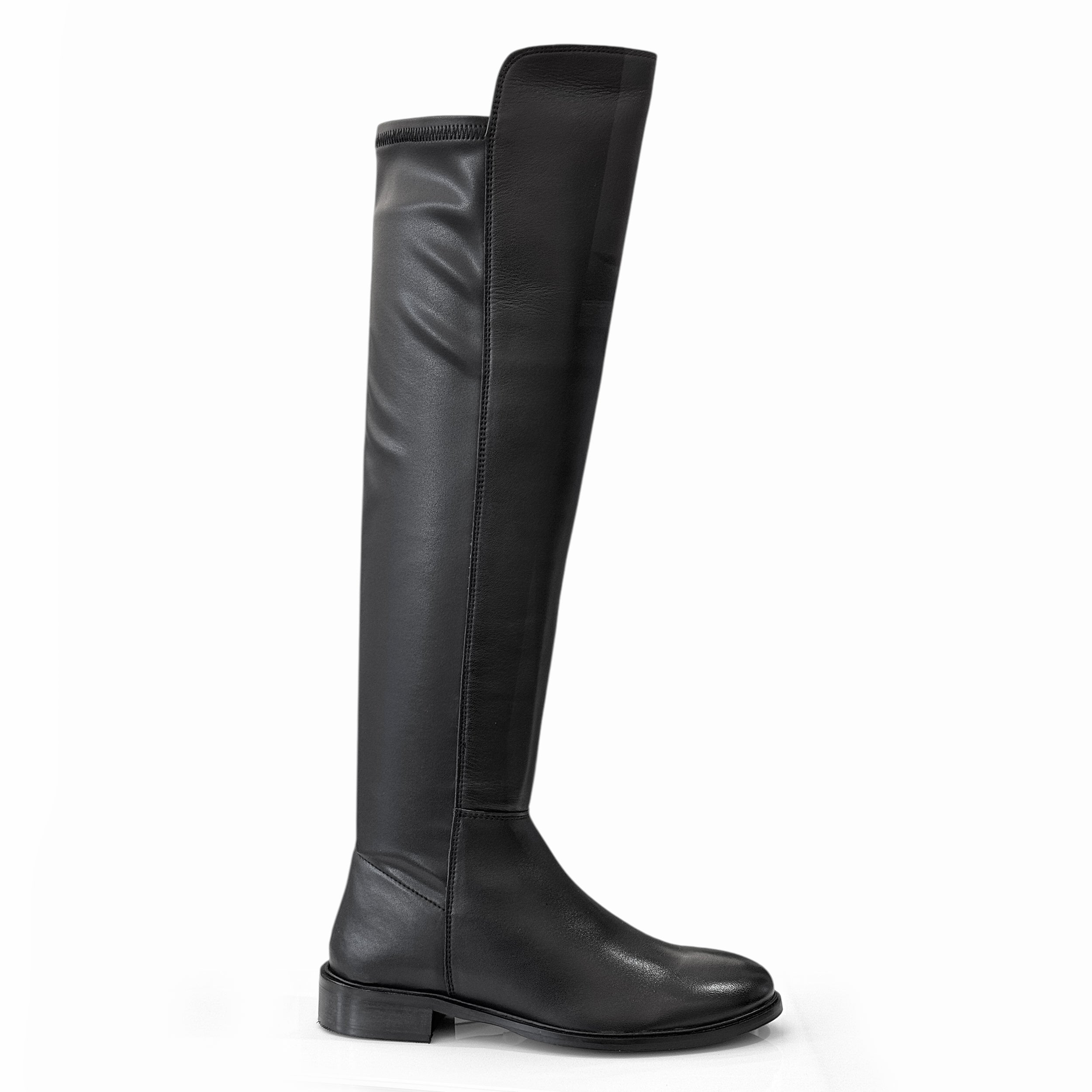 Stivali cuissardes donna in pelle nera elasticizzati ...